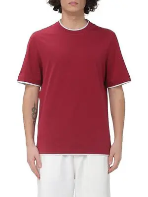 Brunello Cucinelli Crewneck Cotton T-shirt With Contrast Trims Cherry