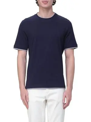 Brunello Cucinelli Crewneck Cotton T-shirt With Contrast Trims Cobalt