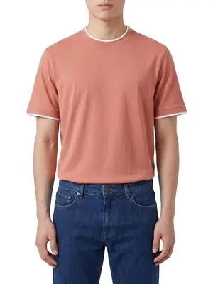 Brunello Cucinelli Crewneck Cotton T-shirt With Contrast Trims Orange