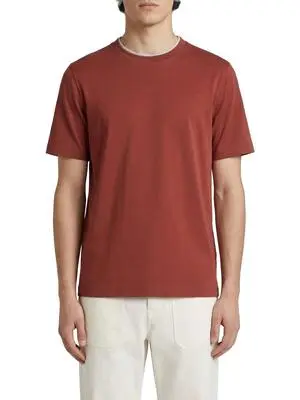 Brunello Cucinelli Crewneck Cotton T-shirt With Contrast Trims Red