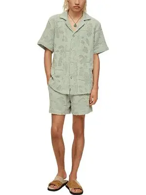 Oas Galbanum Cuba Cotton Blend Crochet Camp Shirt - Green