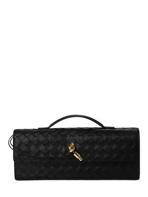 Bottega Veneta Andiamo Intrecciato Leather Clutch Black Leather
