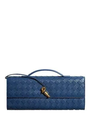 Bottega Veneta Andiamo Intrecciato Leather Clutch Blue Venezia Leather
