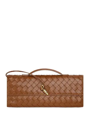 Bottega Veneta Bottega Veneta Andiamo Intrecciato Leather Clutch Cognac/gold