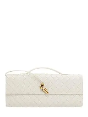 Bottega Veneta Bottega Veneta Andiamo Intrecciato Leather Clutch White/brass