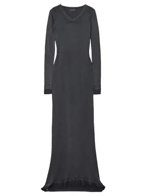 Balenciaga Distressed Lace-trimmed Maxi Dress - Gray