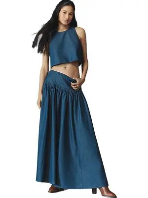MARE MARE X Basque-waist Maxi Skirt - Medium Denim