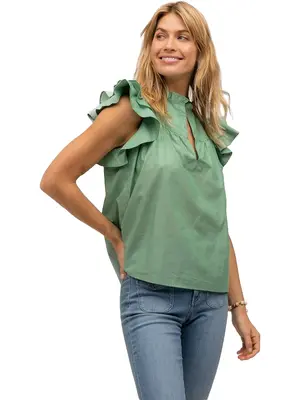 SARAH ALEXANDRA Flutter Sleeve Top - Lime