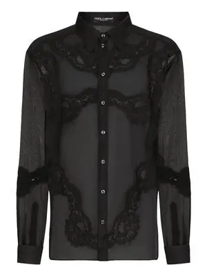 Dolce & Gabbana Lace-embellished Sheer Organza Shirt - Black