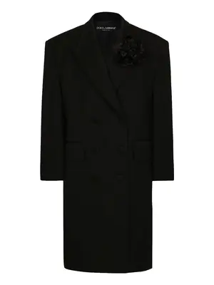 Dolce & Gabbana Floral-appliqué Virgin Wool Coat - Black