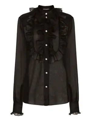 Dolce & Gabbana Frilled-detail Silk Blouse - Black