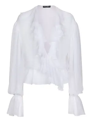 Dolce & Gabbana Ruffled-trim Cropped Blouse - White