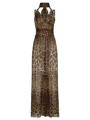 Dolce & Gabbana Leopard-print Halterneck Gown - Brown