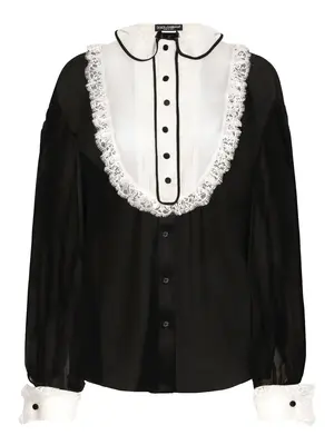 Dolce & Gabbana Bib-collar Silk-blend Shirt - Black