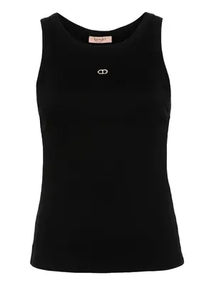TWINSET Cut-out Detail Ribbed Top - Black