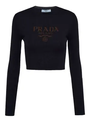 Prada Intarsia-knitted Logo Top - Blue