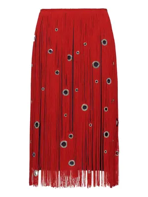 Prada Eyelet-embellished Fringe Skirt - Red