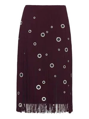 Prada Eyelet-embellished Fringed Midi Skirt - Red