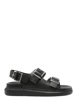 Alexander McQueen Alexander McQueen Logo-Debossed Leather Sandals Black/silver