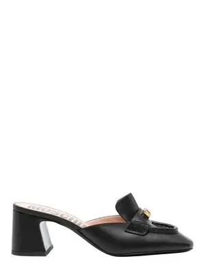 Moschino Logo Leather Loafer Mules - Black