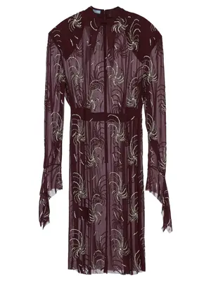 Prada Embroidered Georgette Dress - Red