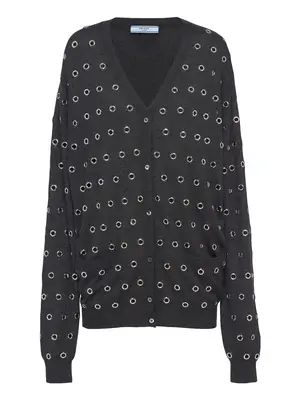 PRADA Prada Eyelet-Embellished Cashmere Cardigan