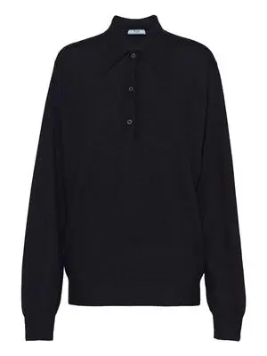 Prada Long-sleeve Cashmere Polo Shirt - Black