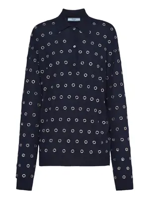 Prada Eyelet-detailed Knitted Polo Shirt - Blue