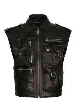 Dolce & Gabbana Biker Leather Gilet - Black
