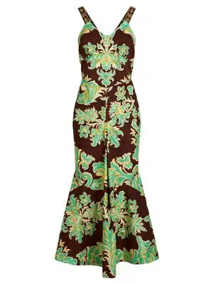 Etro Paisley Print Midi Dress - Brown