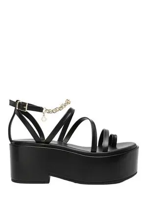 Maje Calf Leather Chain-embellished Platform Sandals - Black