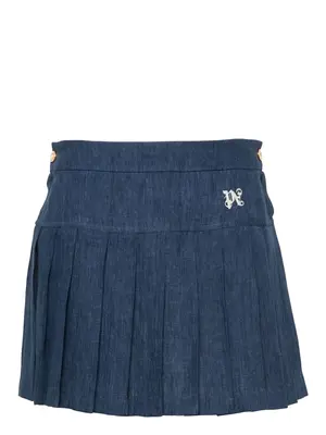 Palm Angels Logo-embroidered Pleated Skirt - Blue