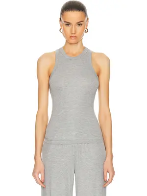 Sprwmn Rib Racer Front Tank Top - Heather Grey