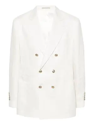 Brunello Cucinelli Double-breasted Linen Blazer - White