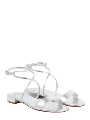 CHRISTIAN LOUBOUTIN Miss Choca Metallic Leather Sandals - Silver
