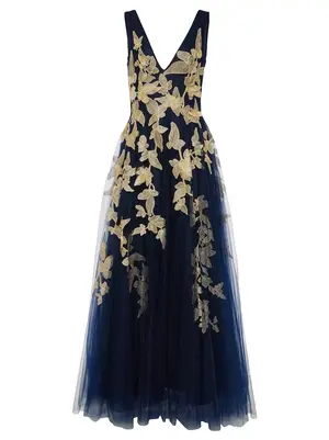 Costarellos Arcangela Appliqué Tulle Gown - Blue
