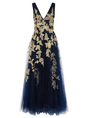 Costarellos Arcangela Appliqué Tulle Gown - Blue