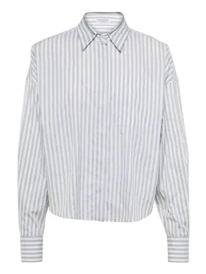 Brunello Cucinelli Striped Cotton And Silk Poplin Shirt - White
