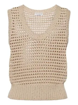 Brunello Cucinelli Sequined Open-knit Vest - Beige
