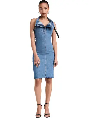 Coperni Coperni Belted Denim Halterneck Dress Washed Blue