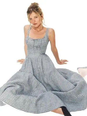 REFORMATION REFORMATION Linen Maxi Dress Slate Check