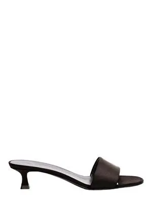THE ROW Leather Kitten Heel Mules - Black