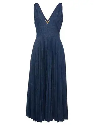 Valentino Garavani Vgold Plissé Chambray Maxi Dress - Blue