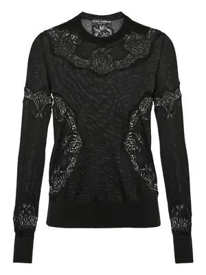 Dolce & Gabbana Lace-trimmed Cashmere-blend Sweater - Black