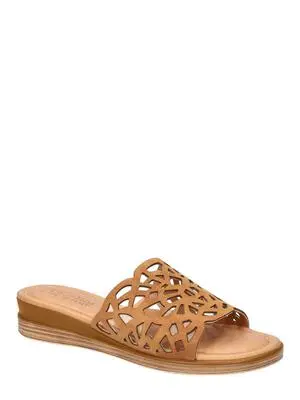 BELLA VITA Wedge Slide Sandal - Whiskey Italian Leather