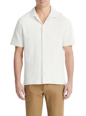 Vince Bouclé Knit Short Sleeve Camp Shirt Bone