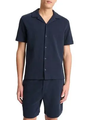 Vince Bouclé Knit Short Sleeve Camp Shirt - Coastal Blue
