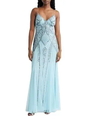 JUMP APPAREL Beaded A-line Gown - Aqua