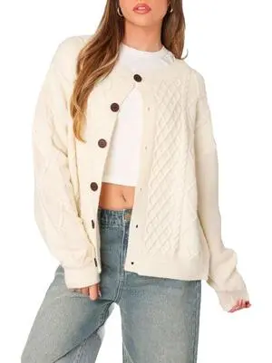 EDIKTED Rory Oversized Cable Stitch Cardigan - Cream