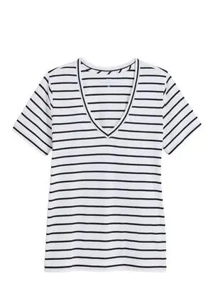 Vineyard Vines Clean Jersey V-neck T-shirt - B.stripe- White/navy